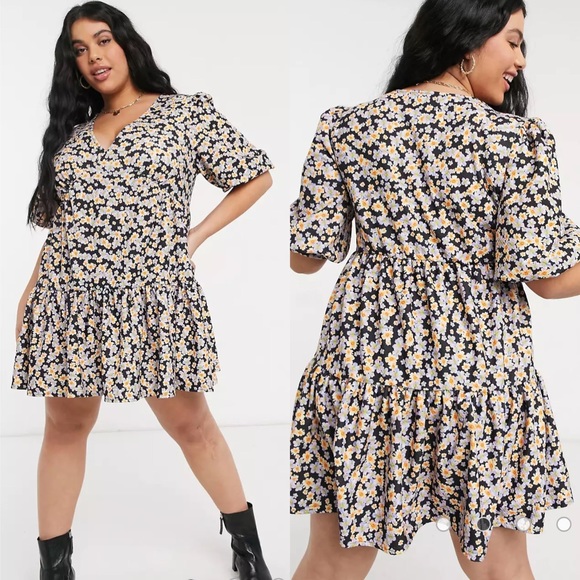 ASOS | Dresses | Asos Design Curve Textured Tiered Mini Dress In Purple And Orange Floral Print ...